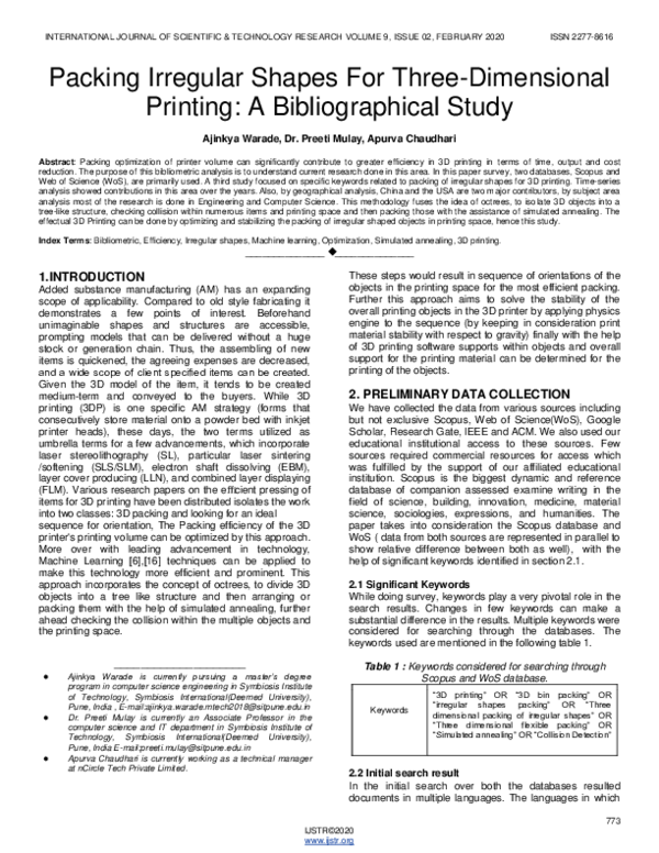 (PDF) Packing Irregular Shapes For Three-Dimensional Printing: A ...