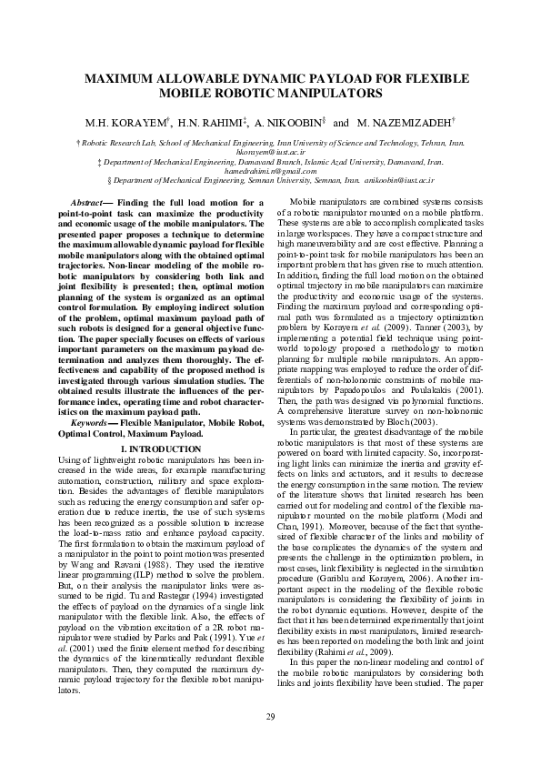 (PDF) Maximum Allowable Dynamic Payload for Flexible Mobile Robotic Manipulators
