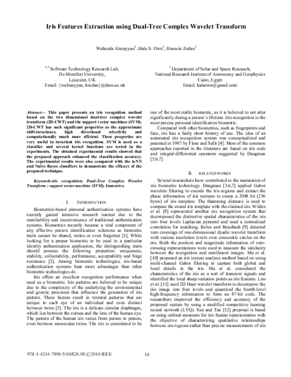 (PDF) Iris features extraction using dual-tree complex wavelet transform