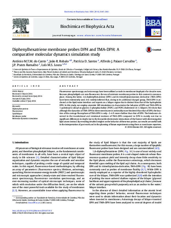 (PDF) Diphenylhexatriene membrane probes DPH and TMA-DPH: A comparative ...