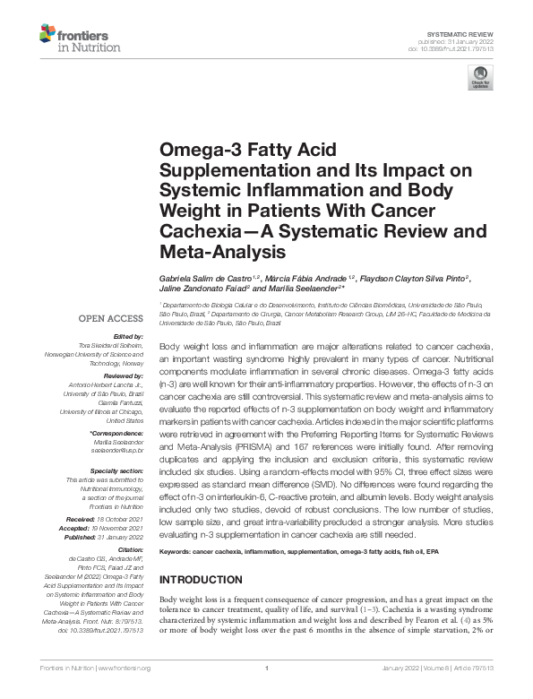 (PDF) Omega-3 Fatty Acid Supplementation and Its Impact on Systemic Inflammation and Body Weight ...