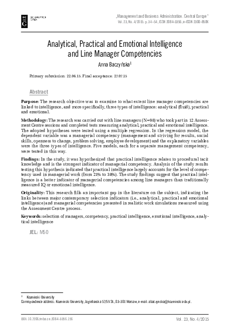 (PDF) Analytical, Practical and Emotional Intelligence and Line Manager ...