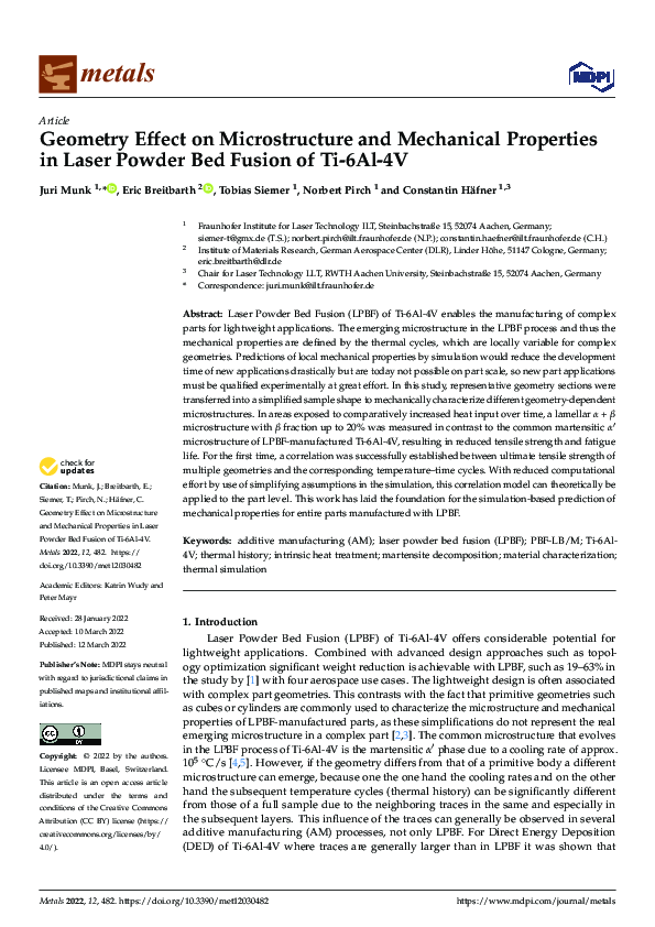 (PDF) Geometry Effect on Microstructure and Mechanical Properties in Laser Powder Bed Fusion of ...