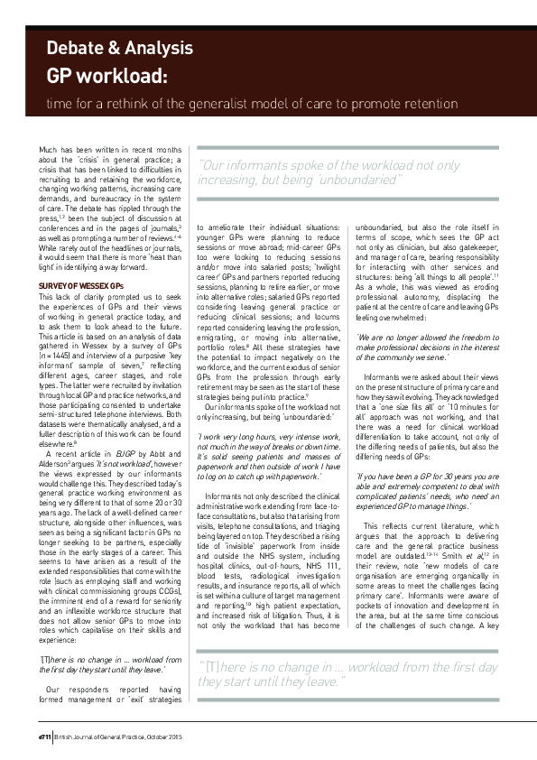 (PDF) GP workload: time for a rethink of the generalist model of care ...