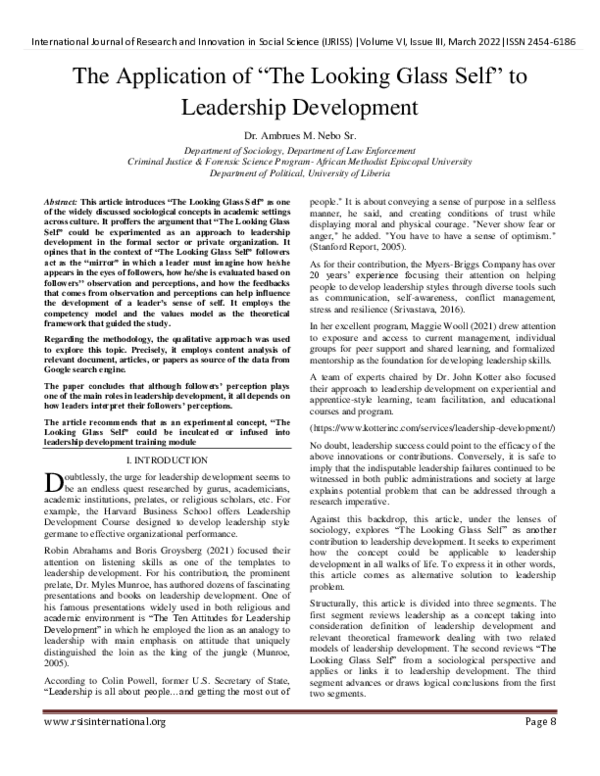 (PDF) The Application of -The Looking Glass Self‖ to Leadership Development