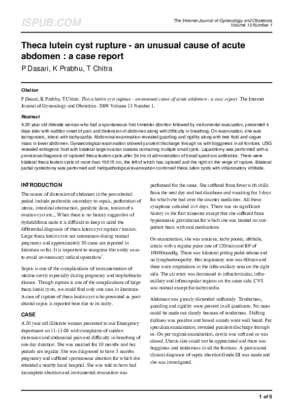 (PDF) Theca lutein cyst rupture - an unusual cause of acute abdomen : a ...