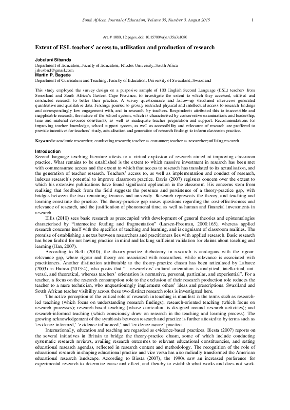 (PDF) Extent of ESL teachers’ access to, utilisation and production of ...