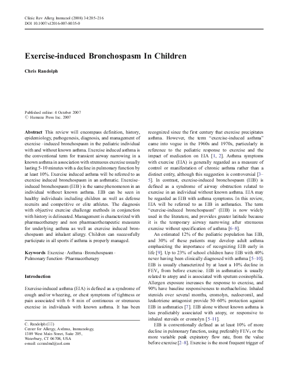 (PDF) Exercise-induced Bronchospasm in Children