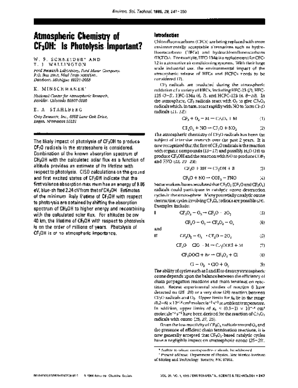 (PDF) Atmospheric Chemistry of CF3OH: Is Photolysis Important?