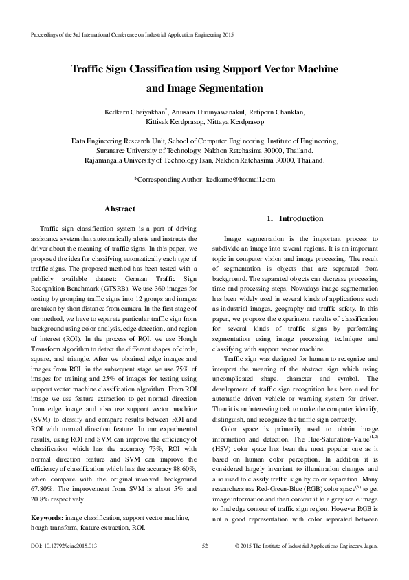 Pdf Traffic Sign Classification Using Support Vector Machine And Image Segmentation Anusara