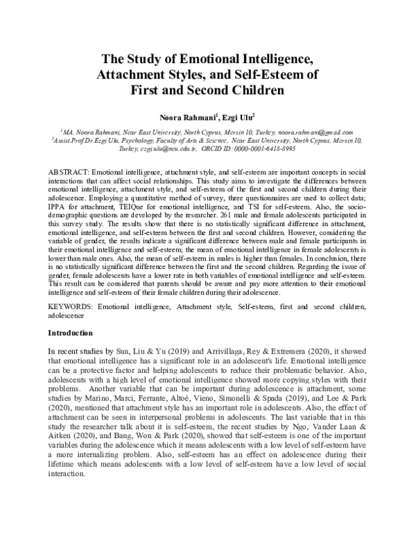(PDF) The Study of Emotional Intelligence, Attachment Styles, and Self ...