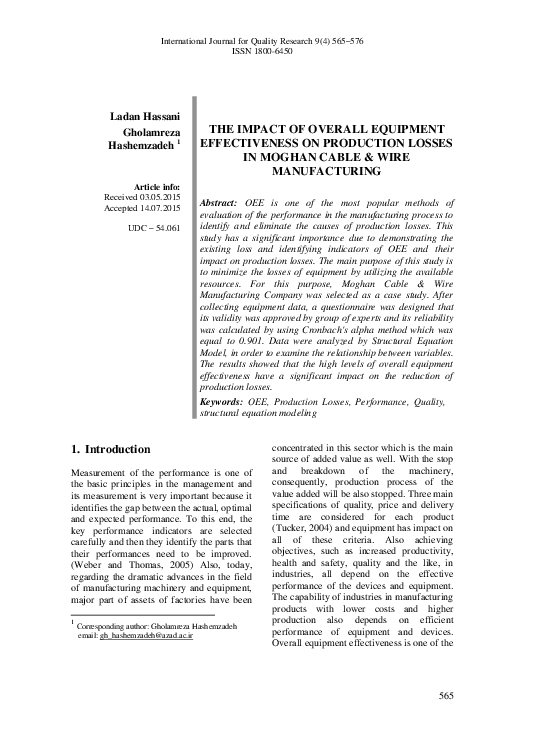 (PDF) The Impact of Overall Equipment Effectiveness on Production ...