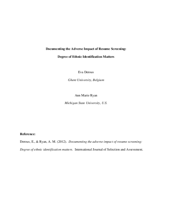 (PDF) Documenting the Adverse Impact of Résumé Screening: Degree of ...
