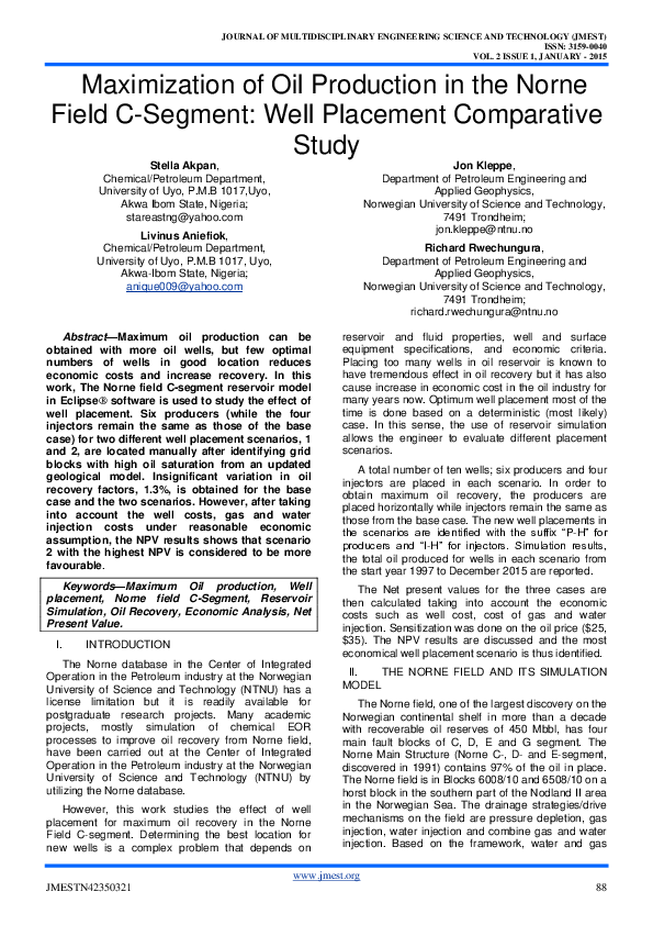 (PDF) Maximization of Oil Production in the Norne Field C-Segment: Well ...