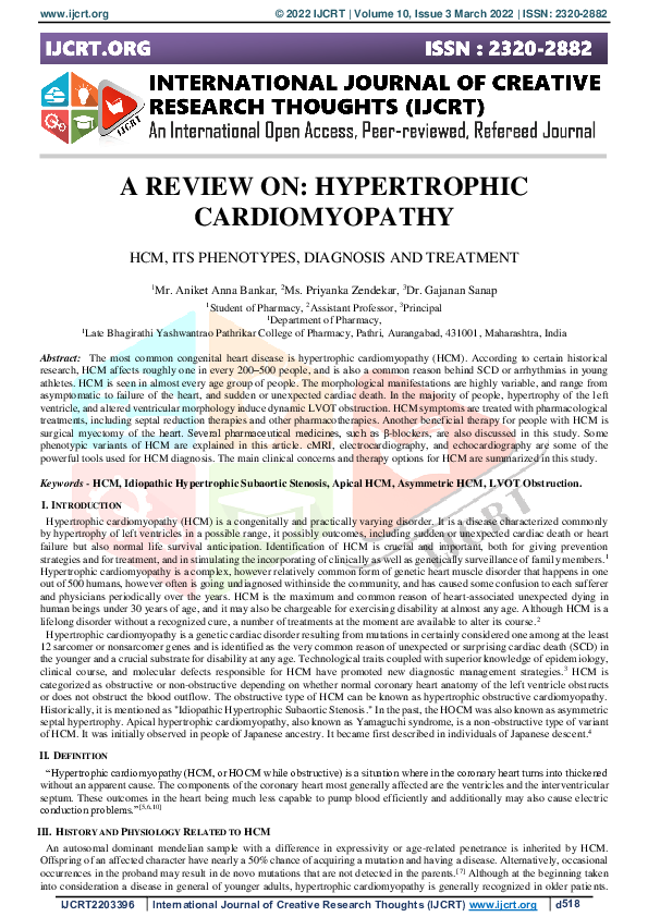 (PDF) A REVIEW ON: HYPERTROPHIC CARDIOMYOPATHY - HCM, ITS PHENOTYPES ...
