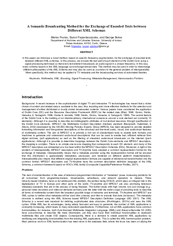(PDF) A semantic broadcasting method for the exchange of encoded texts between different XML ...