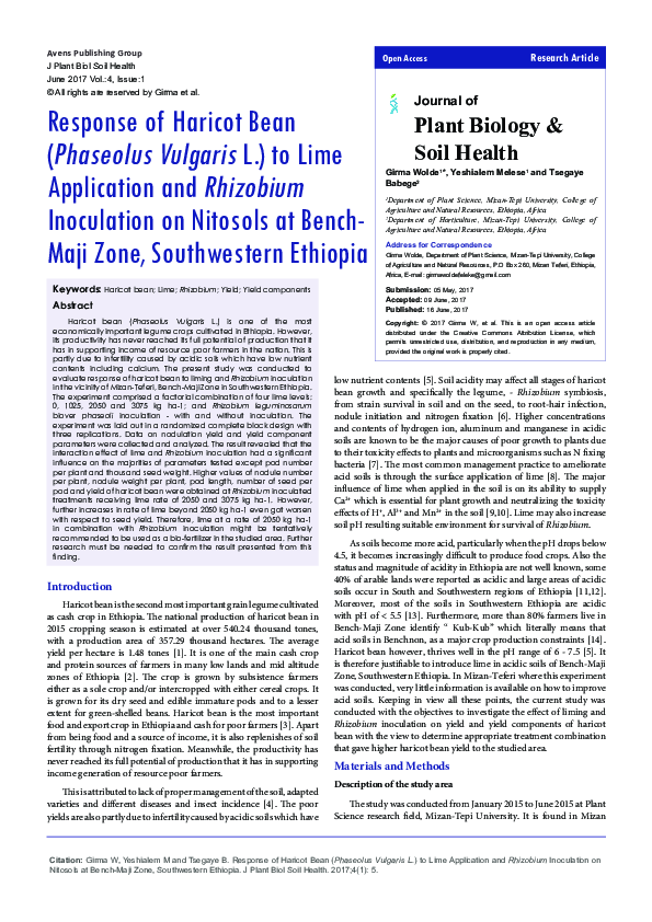 (PDF) Response of Haricot Bean (Phaseolus Vulgaris L.) to Lime ...