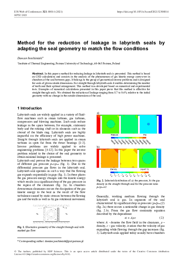 (PDF) Method for the reduction of leakage in labyrinth seals by adapting the seal geometry to ...