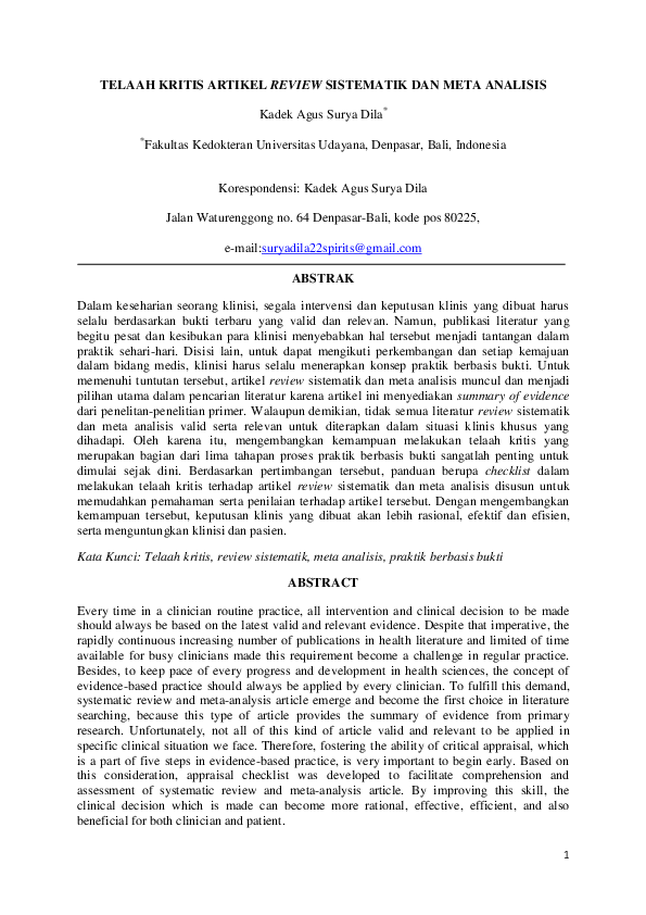 (PDF) Telaah Kritis Artikel Review Sistematik Dan Meta Analisis | surya dila - Academia.edu