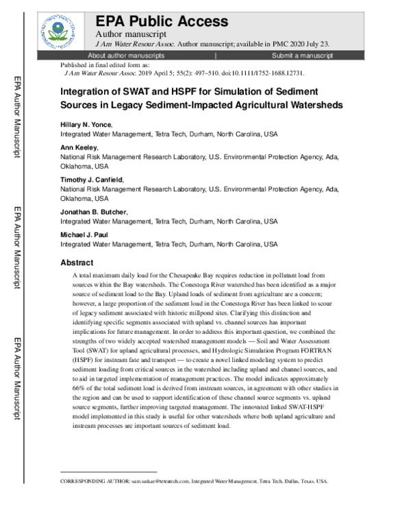 Pdf Integration Of Swat And Hspf For Simulation Of Sediment Sources