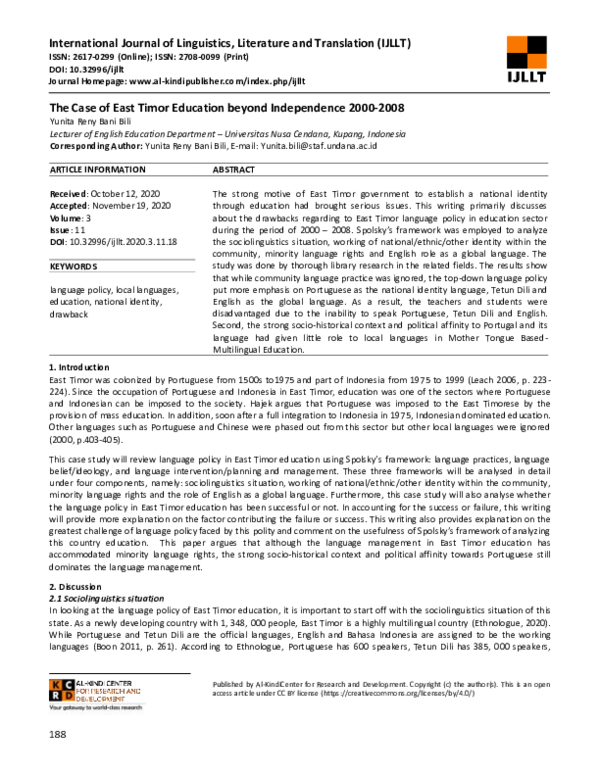 (PDF) The Case of East Timor Education beyond Independence 2000-2008