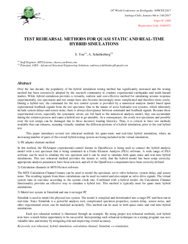 (PDF) Test Rehearsal Methods for Quasi Static and Real-Time Hybrid ...