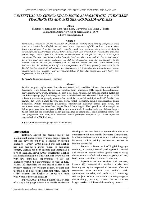 (PDF) Contextual Teaching and Learning Approach (CTL) in English Teaching: Its Advantages and ...