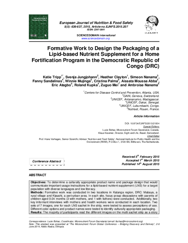(PDF) Formative Work to Design the Packaging of a Lipid-based Nutrient ...
