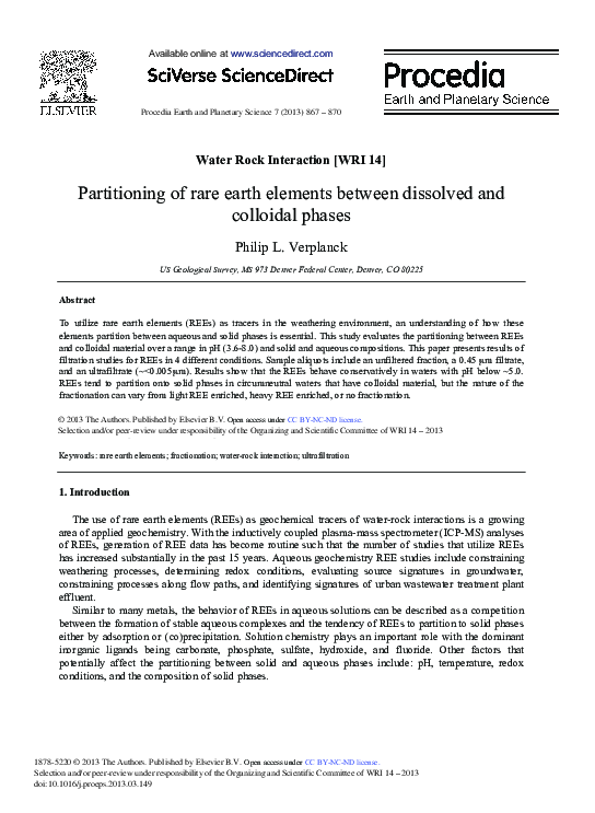 (PDF) Partitioning of Rare Earth Elements between Dissolved and Colloidal Phases