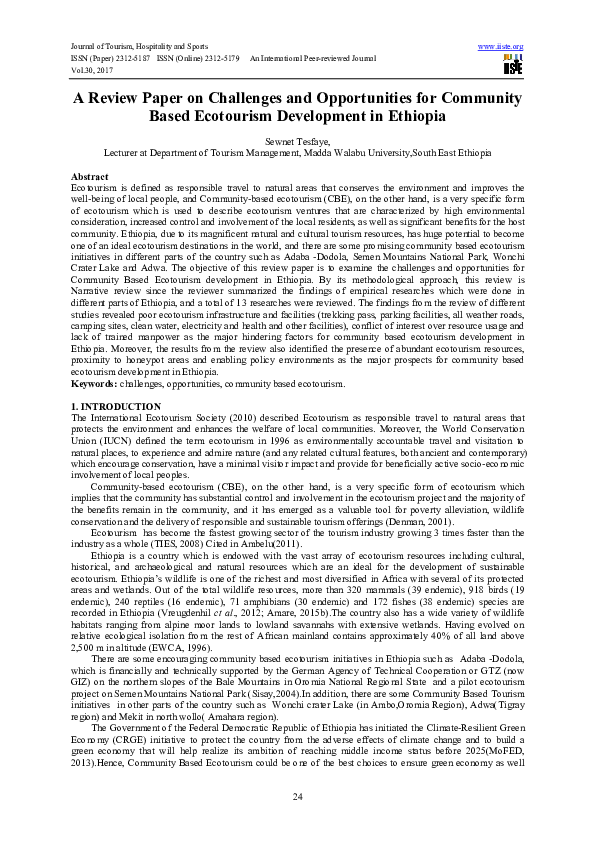 (PDF) Challenges and Opportunities for Community Based Ecotourism ...