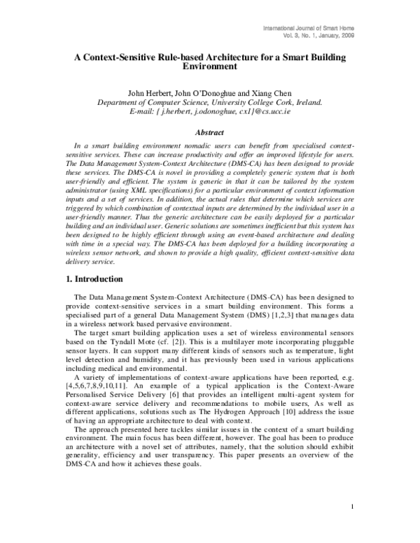 (PDF) A context-sensitive rule-based architecture for a smart building environment
