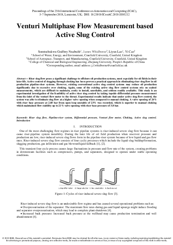 (PDF) Venturi Multiphase Flow Measurement based Active Slug Control