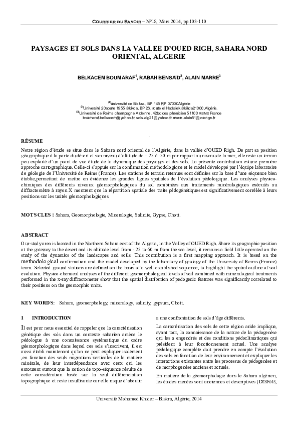 (PDF) Paysages et Sols Dans La Vallee D’Oued Righ, Sahara Nord Oriental ...