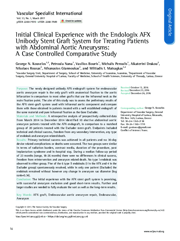(PDF) Initial Clinical Experience with the Endologix AFX Unibody Stent ...