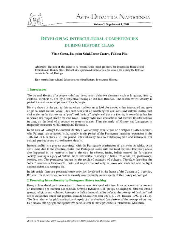 (PDF) Developing Intercultural Competencies During History Class