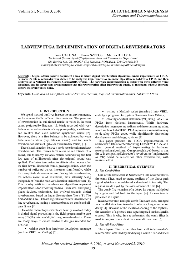 Pdf Labview Fpga Implementation Of Digital Reverberators