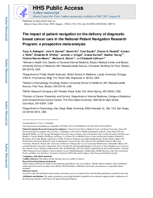 (PDF) The impact of patient navigation on the delivery of diagnostic ...