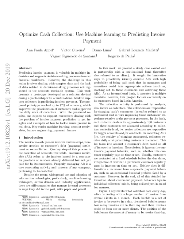 (PDF) Optimize Cash Collection: Use Machine learning to Predicting ...