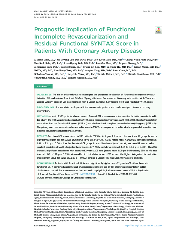 (PDF) Prognostic Implication of Functional Incomplete Revascularization ...