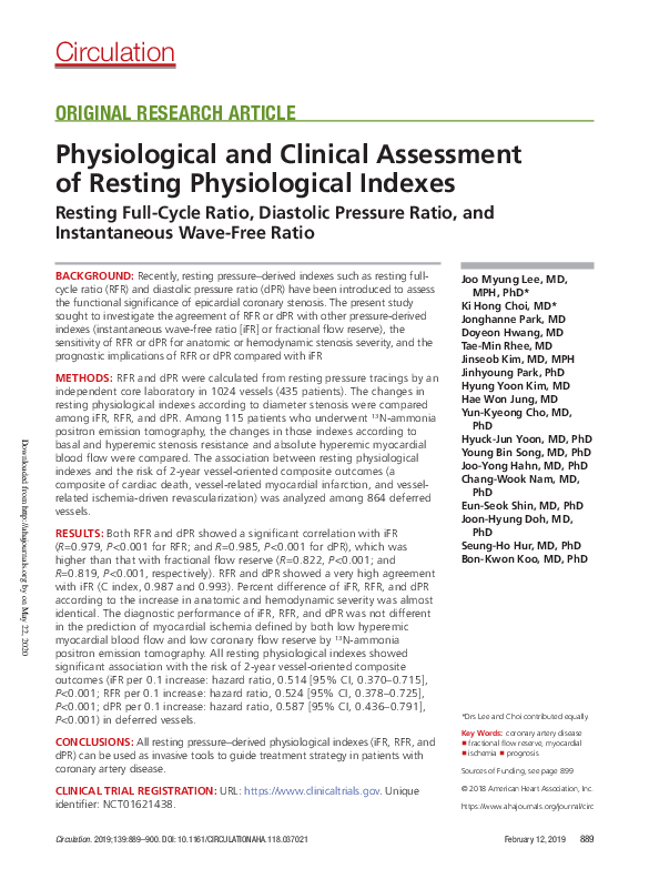 (PDF) Physiologic and Clinical Assessment of Resting Physiologic ...