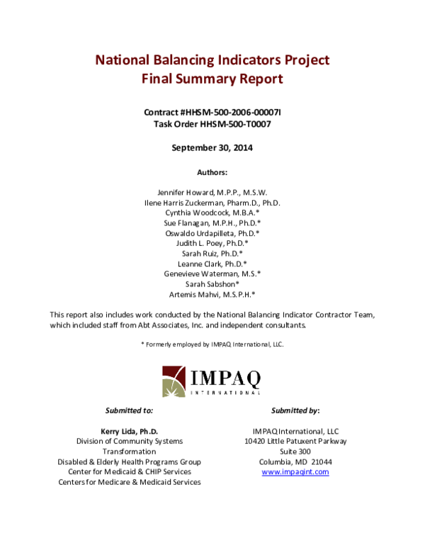 (PDF) National Balancing Indicators Project Final Summary Report ...