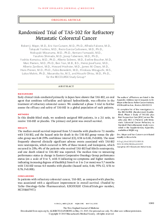 (PDF) Randomized trial of TAS-102 for refractory metastatic colorectal ...