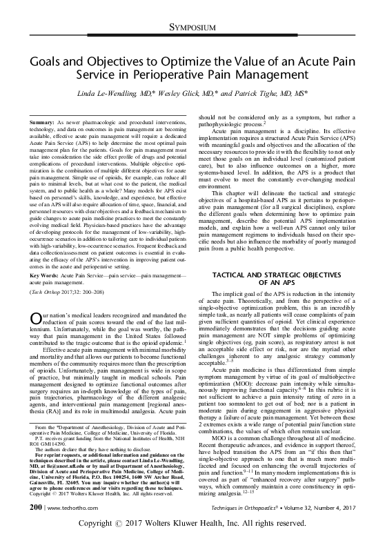 (PDF) Goals and Objectives to Optimize the Value of an Acute Pain ...