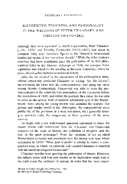 (PDF) Historicism, progress, and personality in the writings of Peter ...