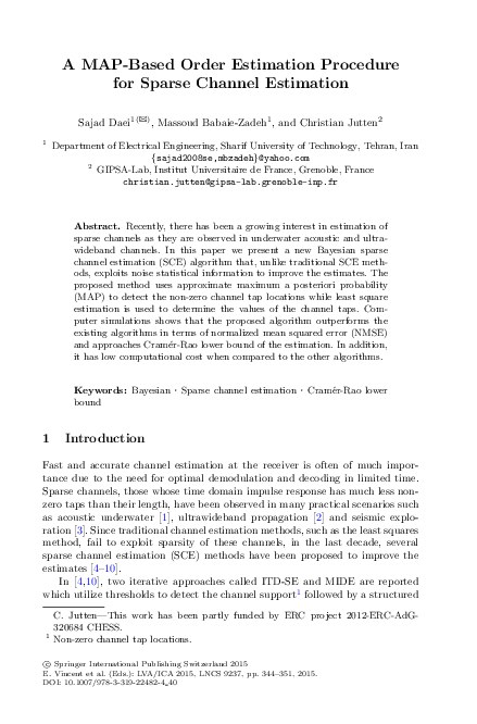 (PDF) A MAP-Based Order Estimation Procedure for Sparse Channel Estimation (PDF) A MAP-Based Order Estimation Procedure for Sparse Channel Estimation