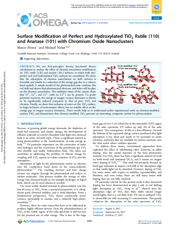 (PDF) Surface Modification of Perfect and Hydroxylated TiO2 Rutile (110 ...
