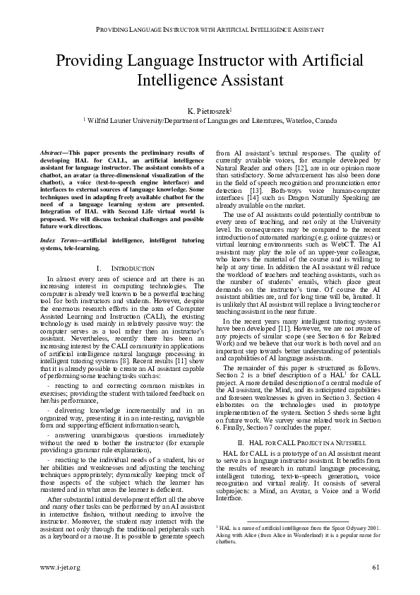 (PDF) Providing Language Instructor with Artificial Intelligence ...