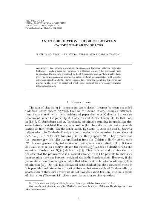 Pdf An Interpolation Theorem Between Calderón Hardy Spaces Sheldy