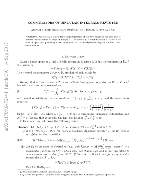 Pdf Commutators Of Singular Integrals Revisited