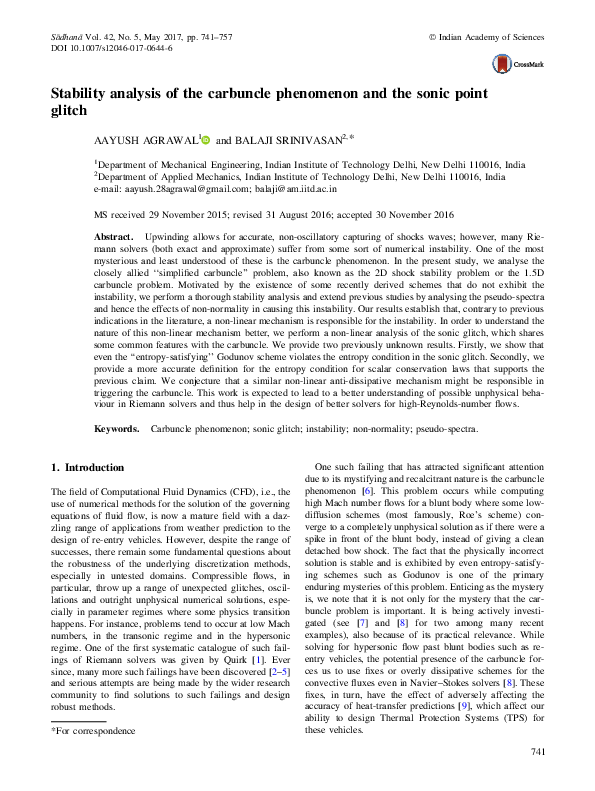 (PDF) Stability analysis of the carbuncle phenomenon and the sonic ...